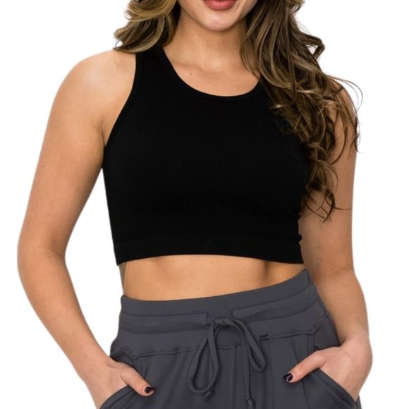 Yelete | Tops | Yelete Black Womens Ribbed High Neck Cropped Tank Top 2 ...